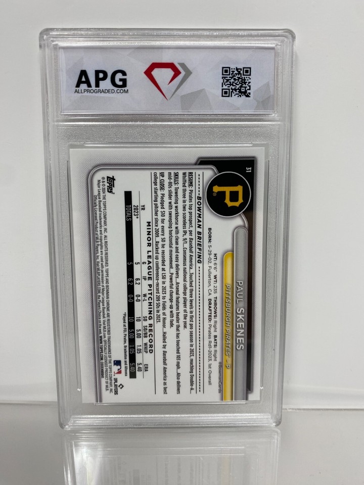 Paul Skenes 2024 Bowman Chrome Rookie #31 APG Graded Gem Mint 10 ...