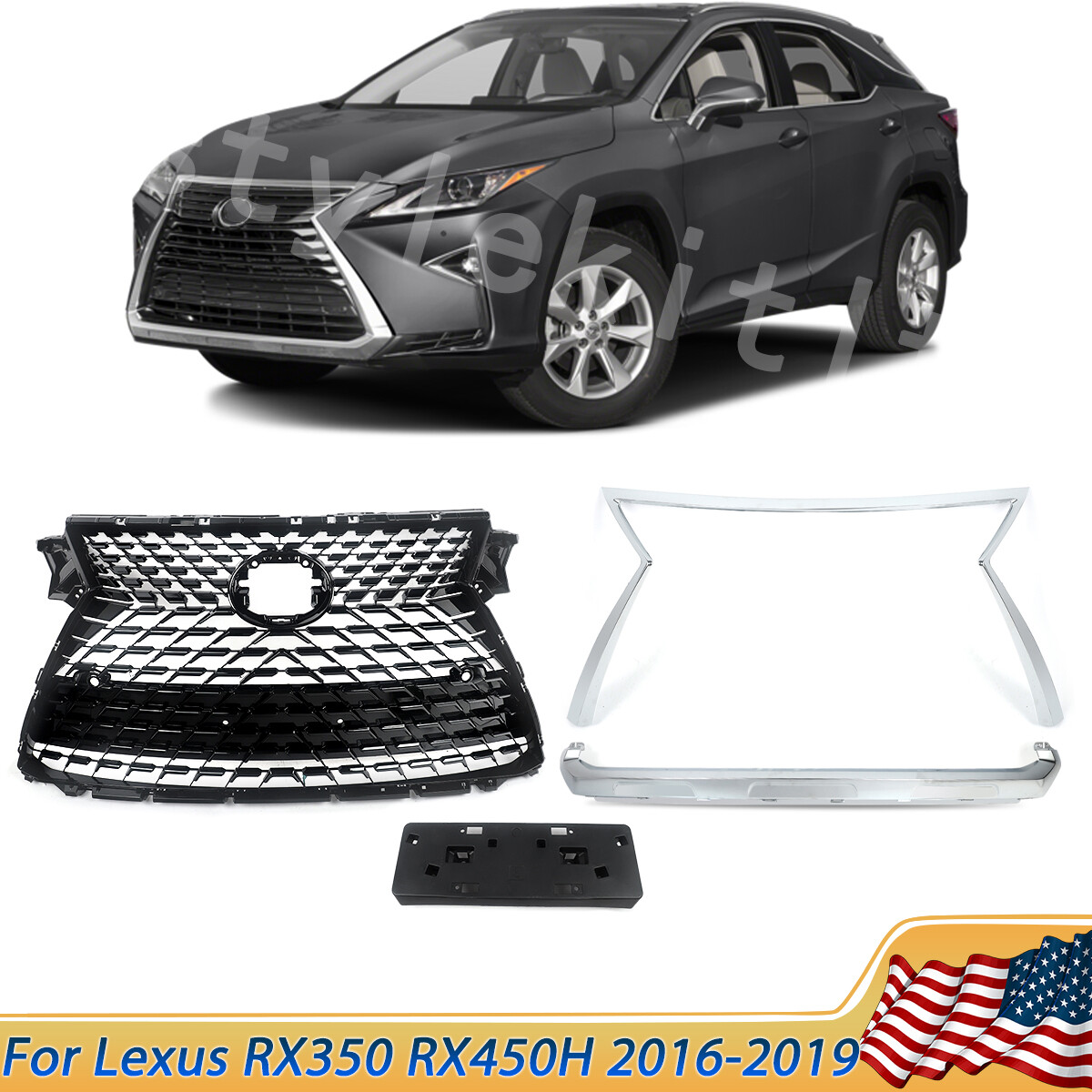 For Lexus RX350 RX450h 2016-2019 Front Bumper Grille Grill w/ Chrome ...