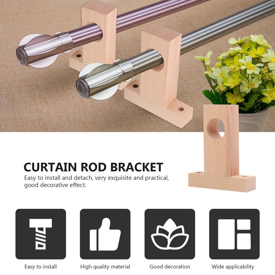 2 Pcs Wooden Curtain Bracket Rod Clamp Small Pole Curtains Holder ...