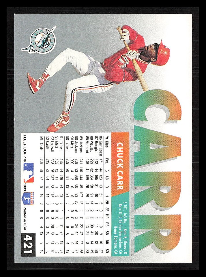 Chuck Carr 1993 Fleer #421 Florida Marlins | eBay