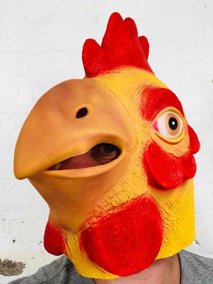Full Head Rubber Chicken Mask Latex Animal Rooster Bird Fancy Dress ...
