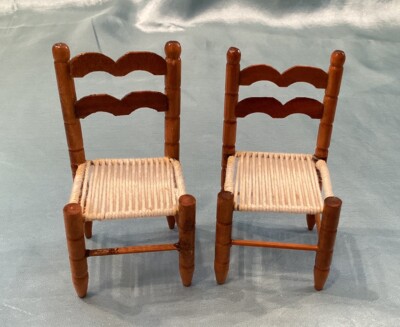 Pair of 2.75” Maple Doll House Ladder Back Chairs with Woven Seats | eBay