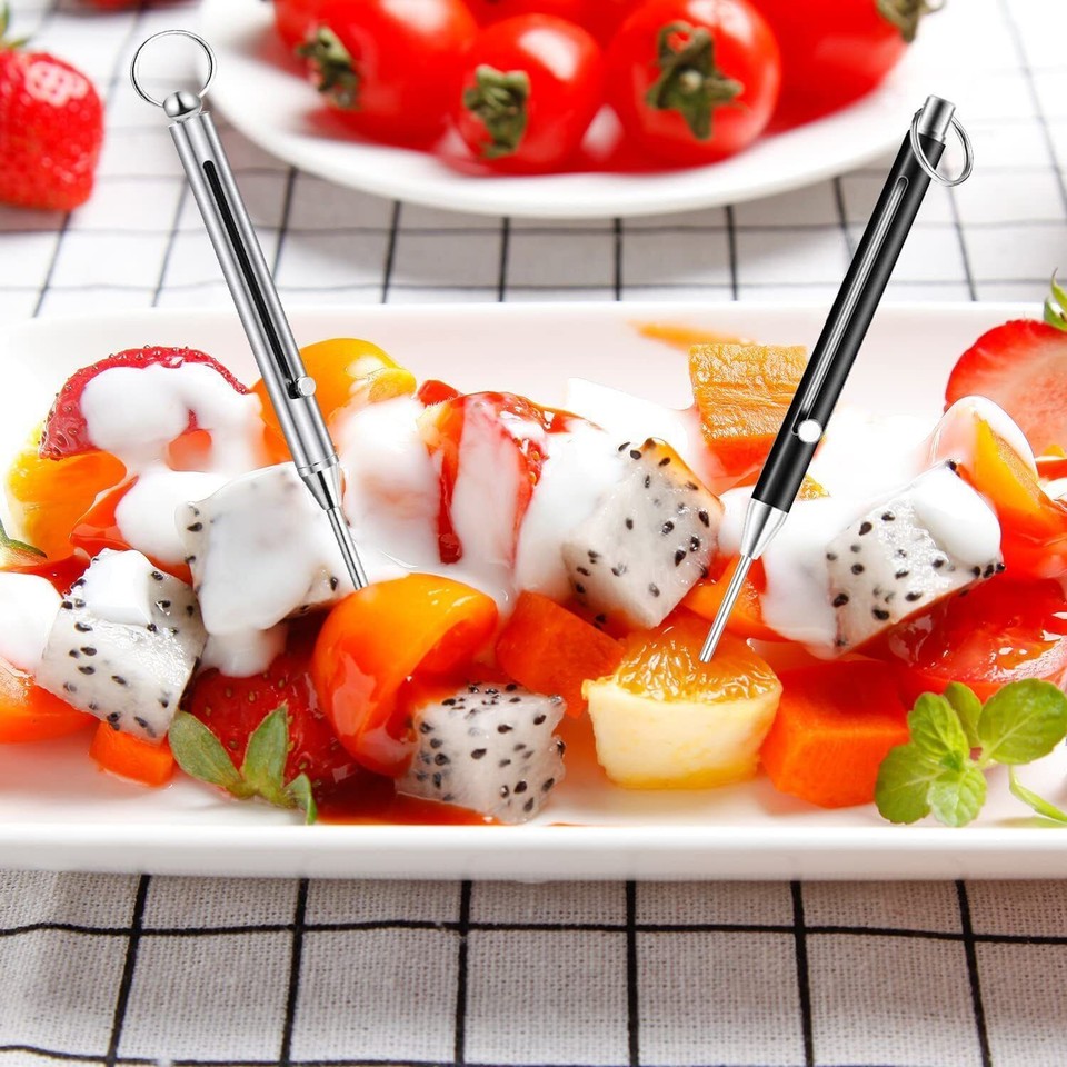 Metal Titanium Toothpicks 3Pcs Silver Reusable Keychain Telescopic ...