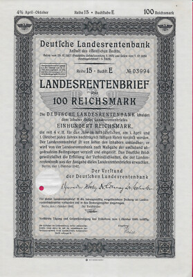 GERMANY,NAZI BOND 100 REICHSMARK 1939 03994,NATIONAL BANK PENSIONS ...