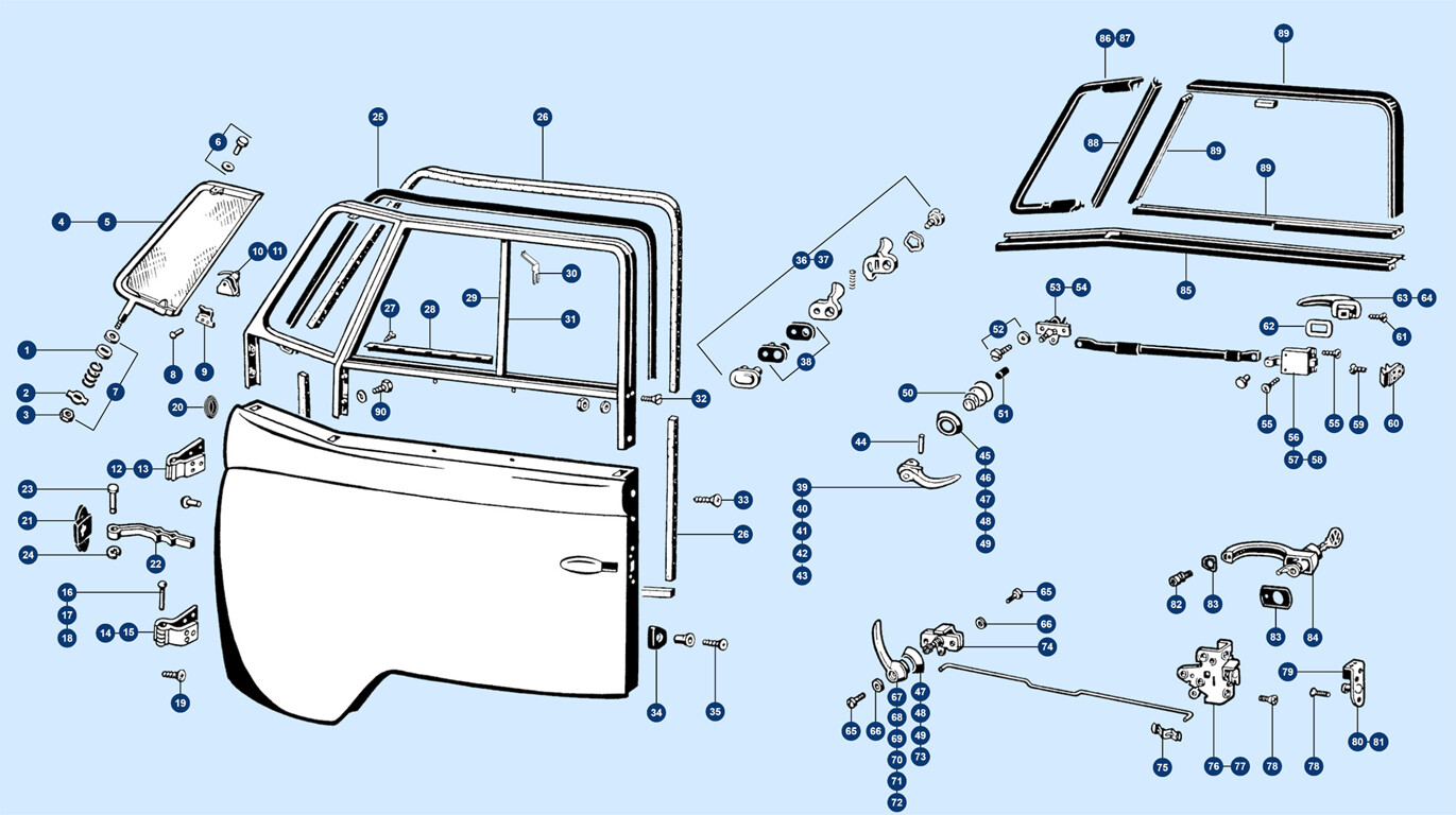VW TYPE 2 BUS DOOR GLASS SLIDING WINDOW CHROME LATCHES KOMBI DELUXE ...