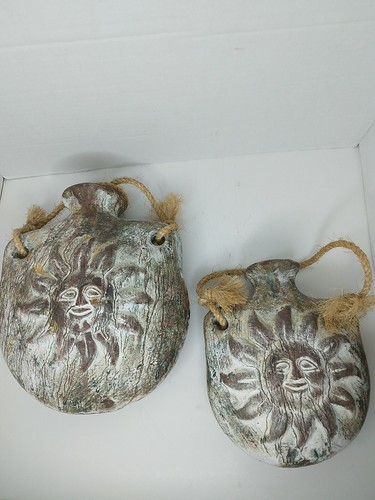 Vintage Ceramic hanging Water Jug Jars Aztec Sun Moon Wall Decor Set of ...