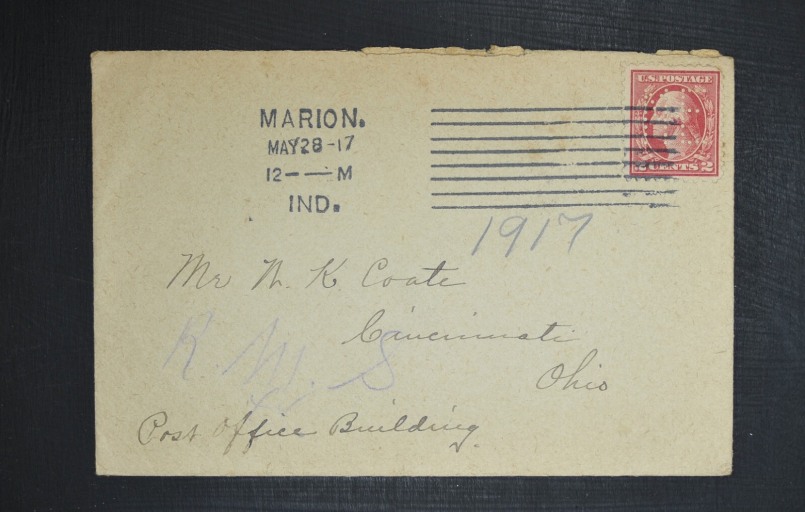Indiana: Marion May 28, 1917 Machine cancel with a 2c perfin stamp | eBay