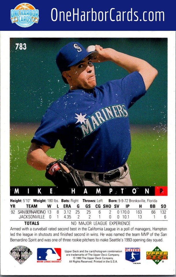 1993 Upper Deck Seattle Mariners Baseball Card #783 Mike Hampton | eBay