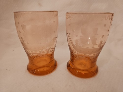 Rare Vintage Pink Glass Flip Tumbler Tavern Mixing Glass Etched Sailing ...