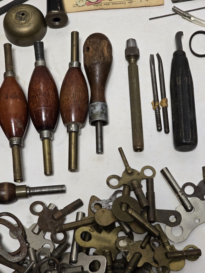 Only Lot of Clockmaker's Clock Repair tools, parts, supplies, & some ...