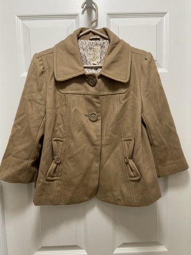 Vintage Tulle Tan Button Up Peacoat Jacket L Wool Blend Career Work ...