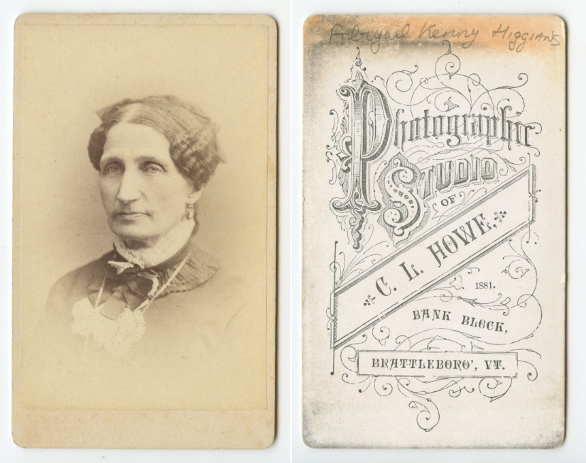 CDV STUDIO PORTRAIT ABIGAIL KENNY HIGGINS FROM BRATTLEBORO, VT, BY HOWE ...