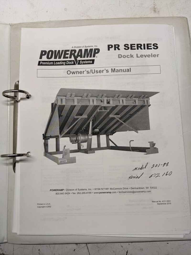 POWERAMP DOCK LOADING SYSTEM PR SERIES OWNER USER MANUAL PARTS LIST ...
