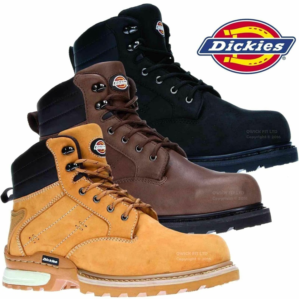 DICKIES Safety Work Boots Black/Brown STEEL TOE Nubuck Leather CANTON ...