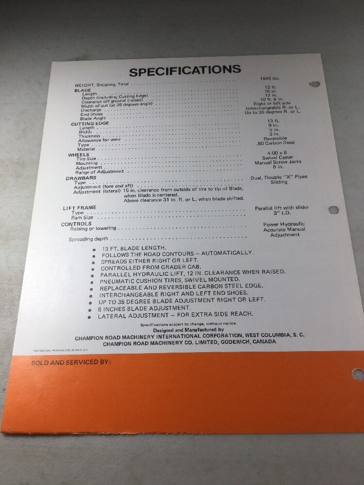 Champion Windrow Eliminator For Motor Graders Brochure | eBay