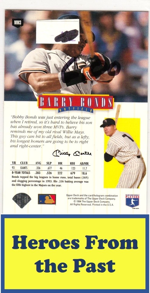 1994 Upper Deck Mickey Mantle's Long Shots #MM3 Barry Bonds 056-F | eBay