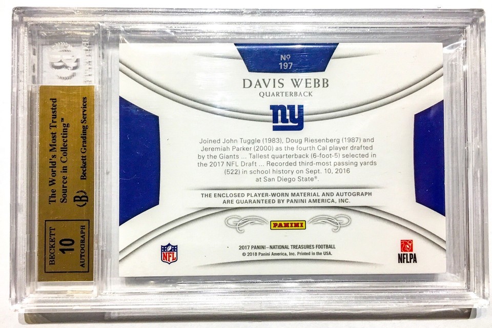 2017 NATIONAL TREASURES DAVIS WEBB PATCH RC AUTO RPA Stars Stripes 13 ...