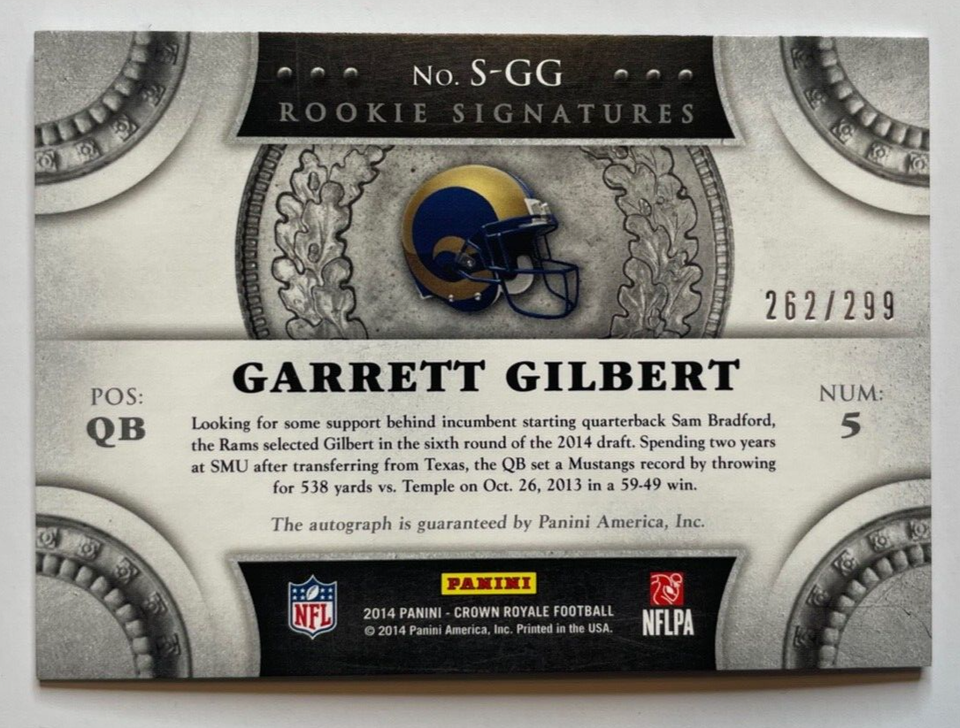 Garrett Gilbert 2014 Crown Royale Rookie Signatures RC AUTO Rams SMU ...