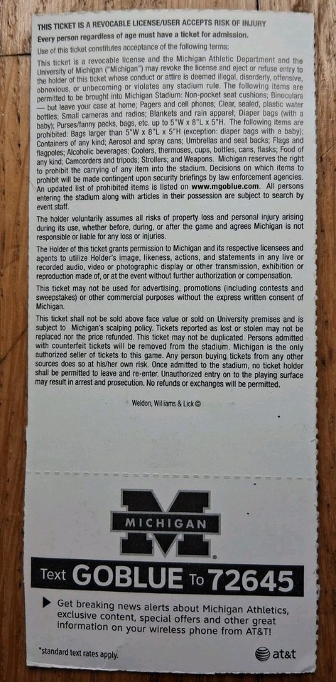 2009 Michigan Wolverines vs Western Michigan Ticket Stub Denard ...