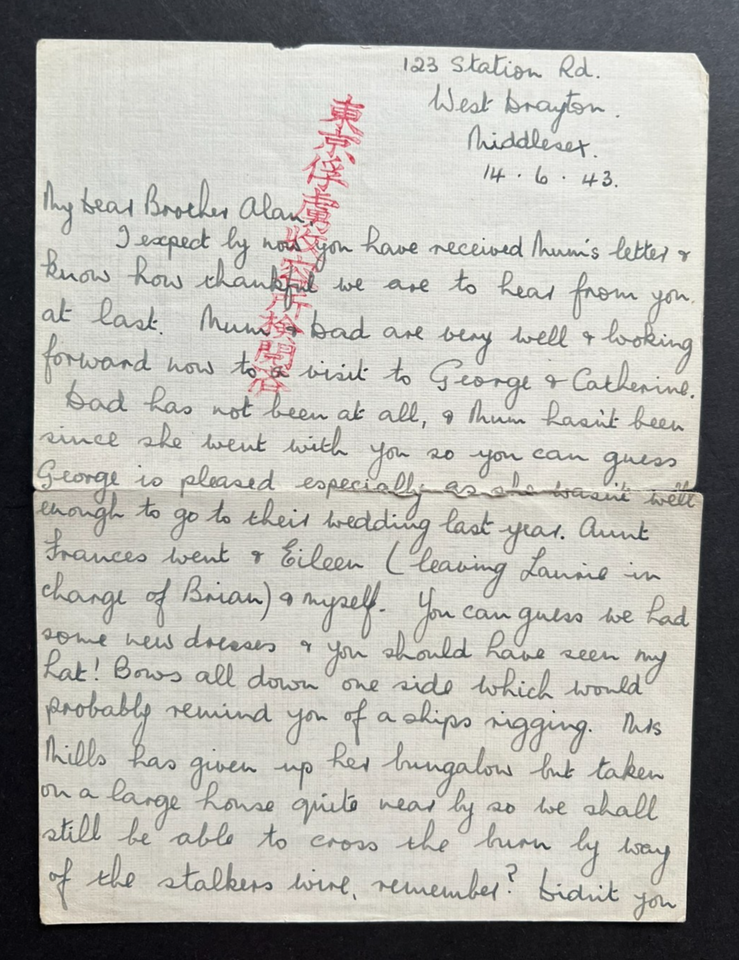 1944 GB to Japan POW Cover Kawasaki Camp to Naval POW Letter Camp Kanji ...