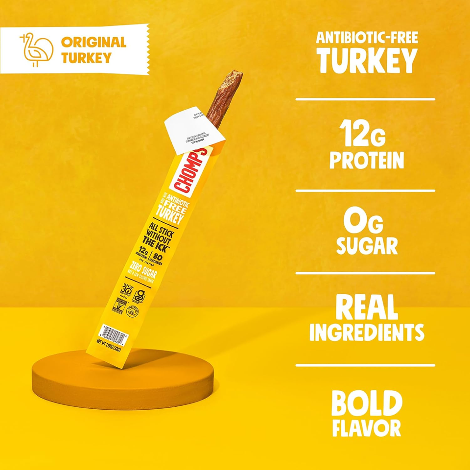 Chomps Original Turkey Jerky Meat Snack Sticks 10-Pack - Keto, Paleo ...