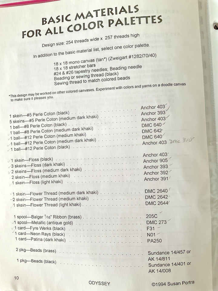 Susan Portra Needlepoint Chart Booklet Odyssey Designed for 18 Ct Mono ...