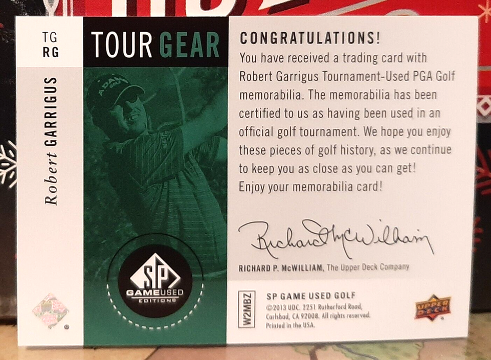 ROBERT GARRIGUS DUAL SHIRT RELIC ~ 2014 SP GAME USED GOLF ~ TOUR GEAR # ...