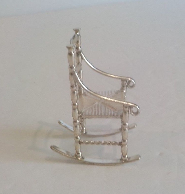 NICE VINTAGE DUTCH .833 SILVER MINIATURE DOLL HOUSE ROCKING CHAIR w ...