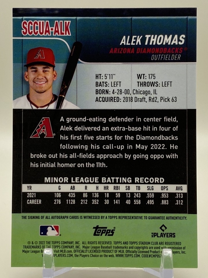 2022 Stadium Club Chrome • RC Alek Thomas • Base Auto • Diamondbacks ...