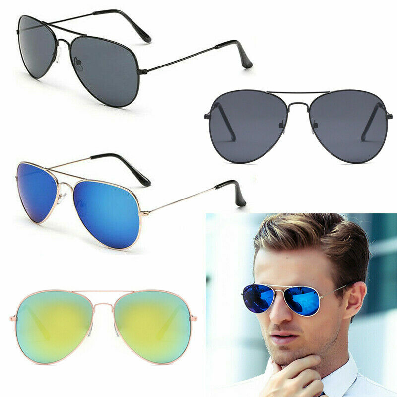Sunglasses Mirrored Lens Men Women Metal Spring Hings Frame Pilot UV ...