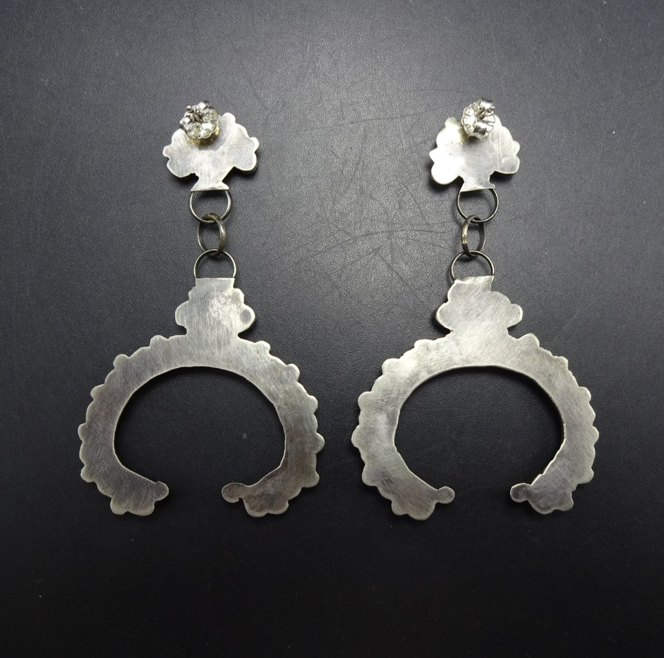 Vintage PETIT POINT TURQUOISE Sterling Silver NAJA EARRINGS Snake Eye ...