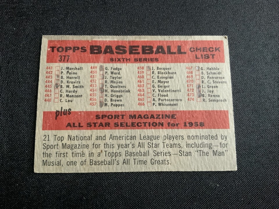 1958 Topps Baseball #377 Braves Team Card Numerical EX | eBay