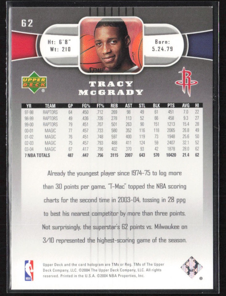 Tracy McGrady 2004-05 Upper Deck #62 Houston Rockets | eBay