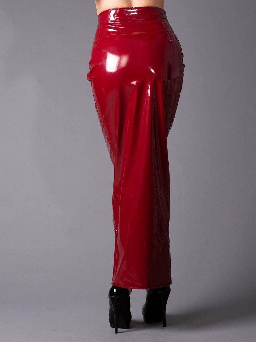 Honour Female Shiny PVC Hobble Full Length Skirt in Cherry Red with Zip ...
