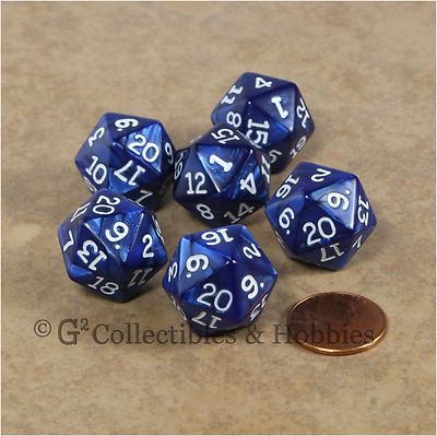 NEW Set of 6 Pearlized Blue D20 Dice RPG D&D Gaming Twenty Sided Die ...