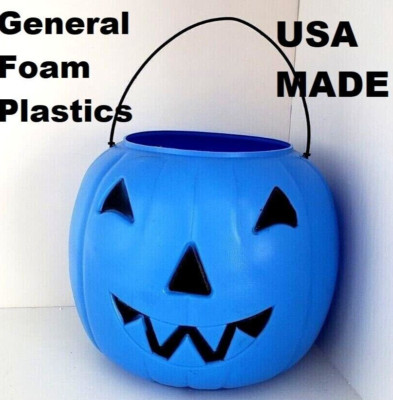 VTG USA Made General Foam Plastics Blue Pumpkin Halloween Candy Bucket ...