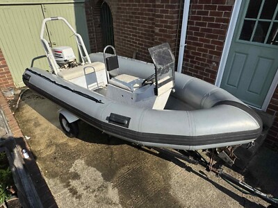 Avon 4m RIB Rigid Inflateable Boat With Johnson 60hp Outboard & Trailer ...