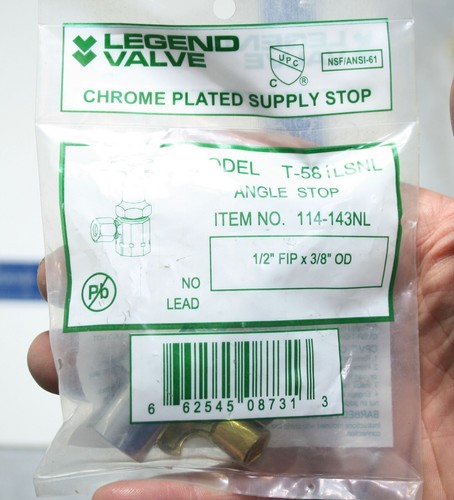 LEGEND VALVE 1/2" FIP x 3/8" OD Supply Angle Stop 114-143NL T-581LSNL ...