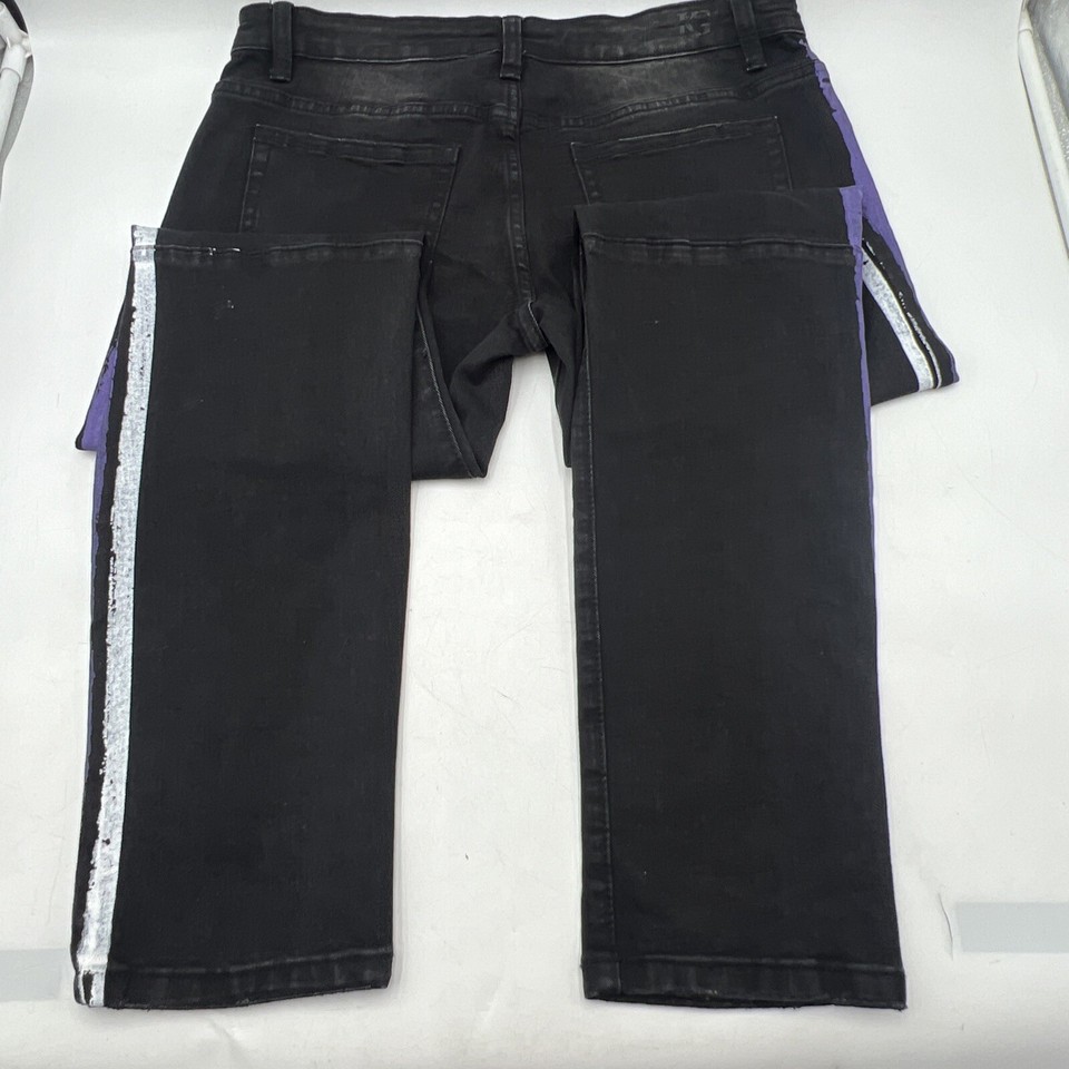 KILOGRAM DISTRESSED STRETCH BLACK DENIM JEANS WITH PAINT STRIPES MEN'S ...