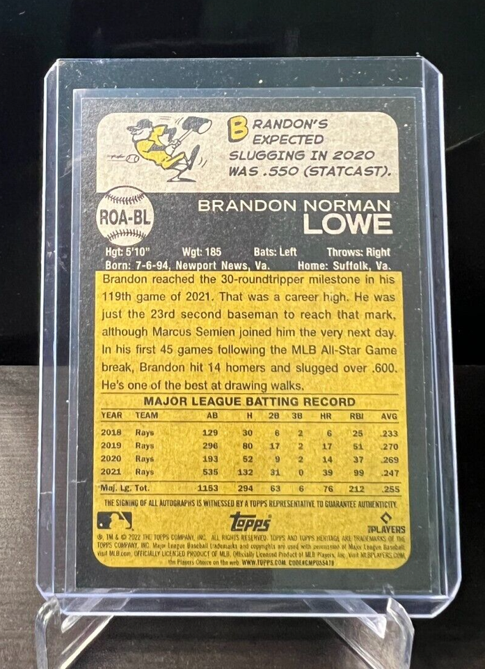 2022 Topps Heritage High Number Brandon Lowe Real One Autograph Auto # ...