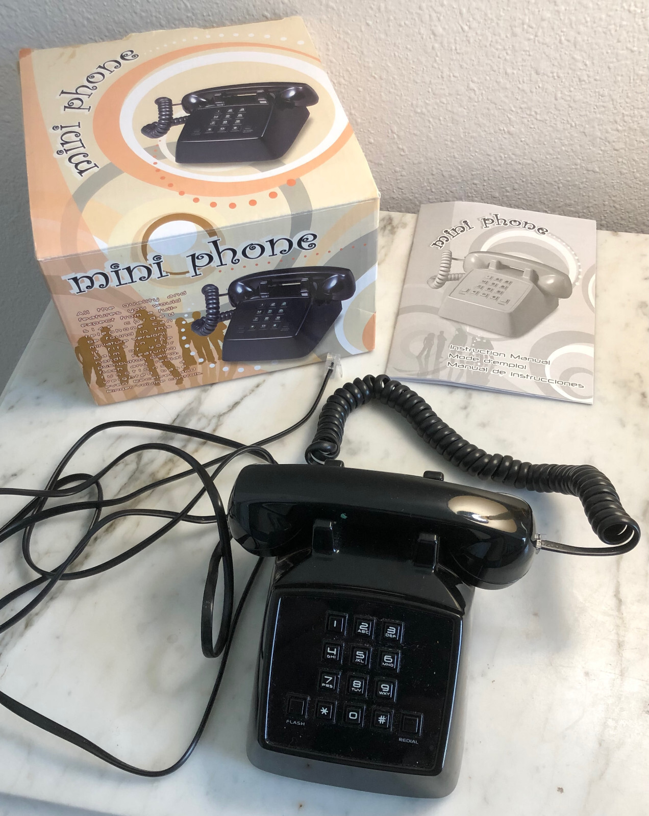 Polyconcept Black Corded Landline Mini Phone Retro Vintage Style Push ...