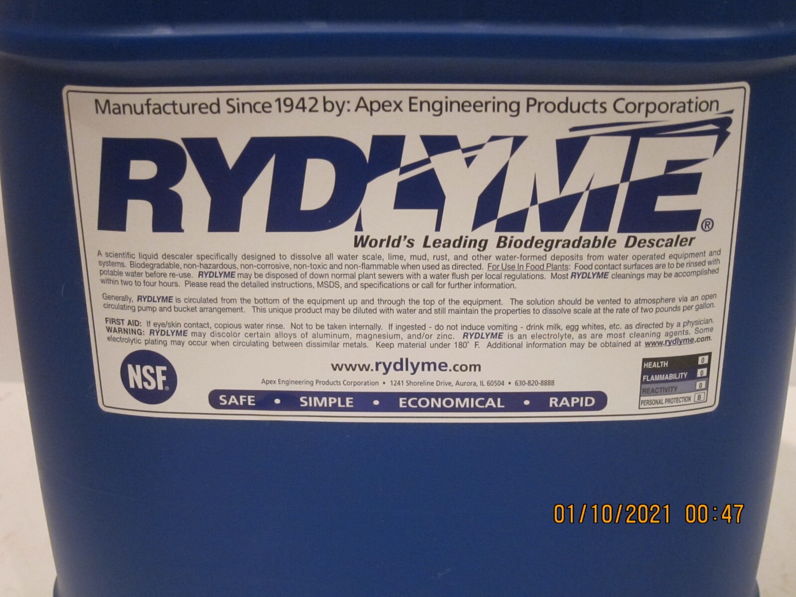 RYDLYME 5 GALLON JUG BIODEGRADABLE DESCALER BRAND NEW SEALED JUG-EXP=03 ...
