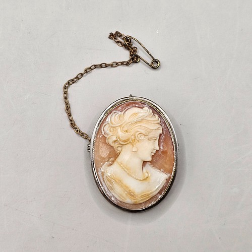 Vintage Carved Shell Cameo Brooch Set in 800 Silver Frame (H: 33 cm ...