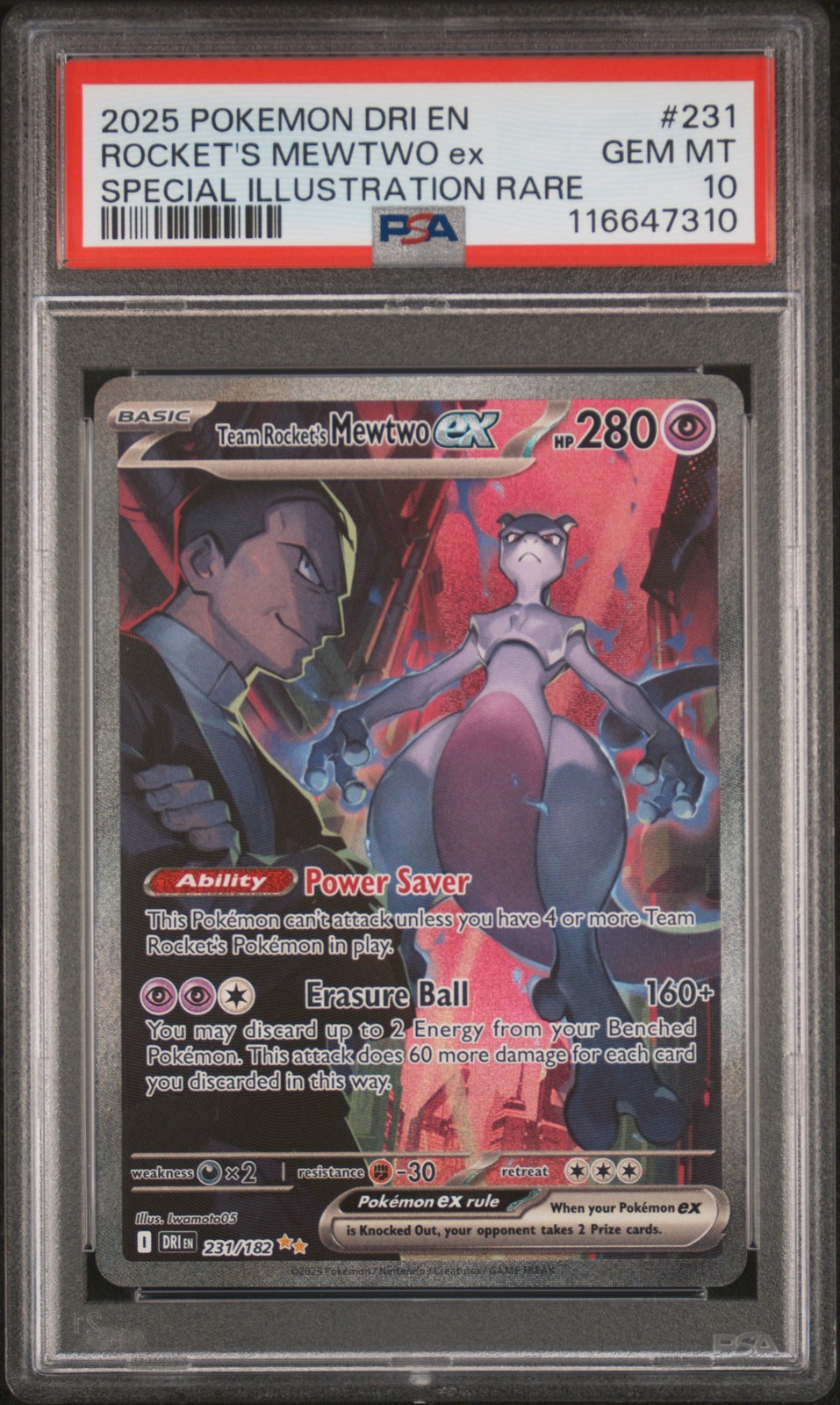 2025 POKEMON DRI EN-DESTINED RIVALS #231 TEAM ROCKET'S MEWTWO EX PSA 10 ...