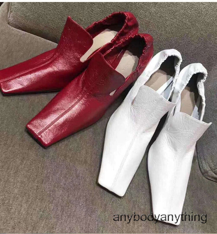 Wine Red Square Toe French High Heels Pumps Shoes Women's Retro Leather ...