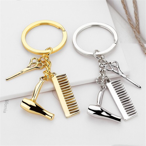 Hairdresser Hair Dryer Scissor Comb Keychain Creative Key Ring Jewelry ...
