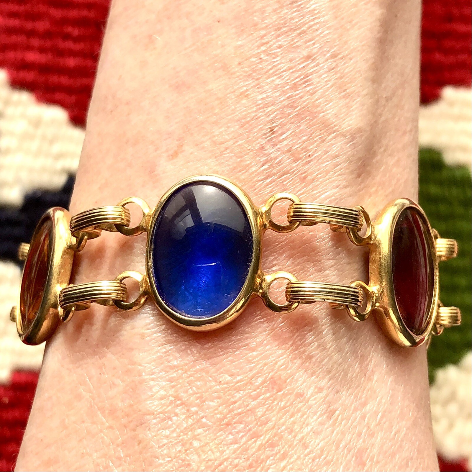 Large Bezel Set Bracelet Candy Color Retro Glam Boho Jewelry Adjustable ...