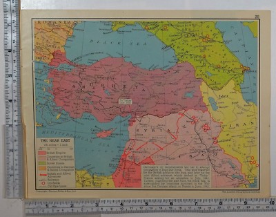1941 WW2 MAP TURKEY SYRIA BRITISH EMPIRE ALLIED ADVANCES TRANSCAUCASIA ...