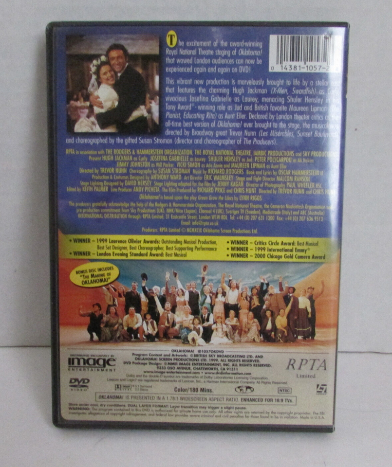 Rodgers and Hammersteins Oklahoma [Hugh Jackman] (DVD, 2003, 2 Disc Set ...