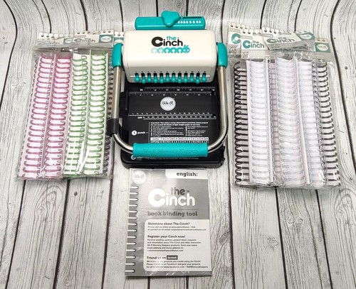 We R Memory Keepers The Cinch Book Binding Machine Tool White/Teal w/ 9 ...